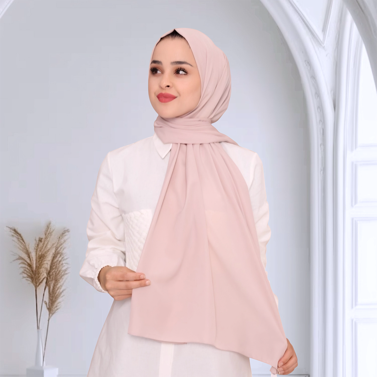 AB075 حجاب شيفون جورجيت- باللون الكريمي - Abayaty